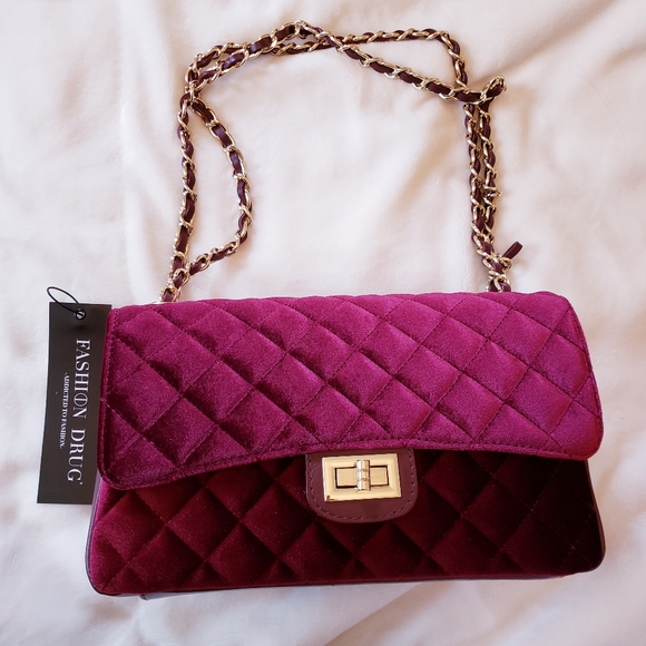 Fashion Drug | Bags | Fashion Drug Bordeaux Velvet Bag Nwt | Poshmark